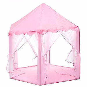 Princess Tent with Star Lights for Girls, Kids Tent Indoor or Outdoor Playhouse Toys, Pink Play Tent, 55" x 53" Castle Gifts for Kids Toddlers 3 4 5 6 7 8 9 10 Years Old