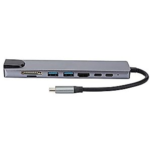Type C Adapter, Aluminum Alloy Portable Displayport Hub Practical for Type C Female Connector for USB 2.0 Memory Card