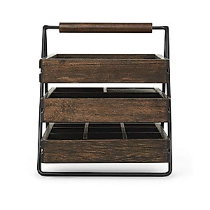 Umbra Terrace Tier Jewelry Three Sliding Linen Lined Wood Trays with Metal Frame and Handle, Easy Storage and Access, Walnut, 3 Each
