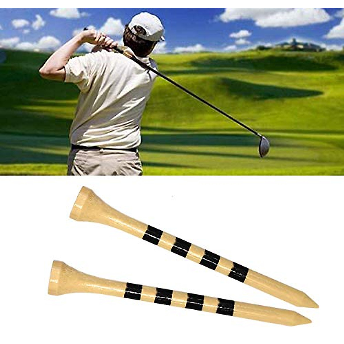 Zivisk Wooden Golf Tees 2-3/4 inch 100 Count, 2.75" Long Golf Wood Bamboo Tees(Natural Color&Green,70mm)