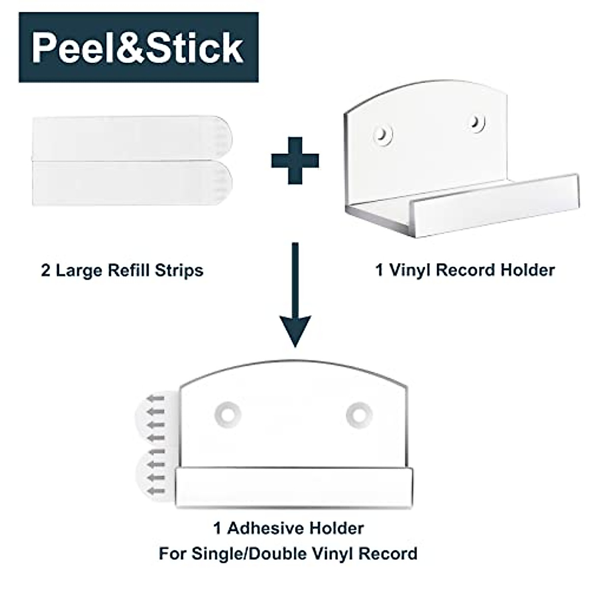 6 Adhesive Vinyl Record Holder, Strong Hold Album Record Wall Mount, Minimalist Vinyl Album Display Shelf for Wall Collection in Home Office - Clear