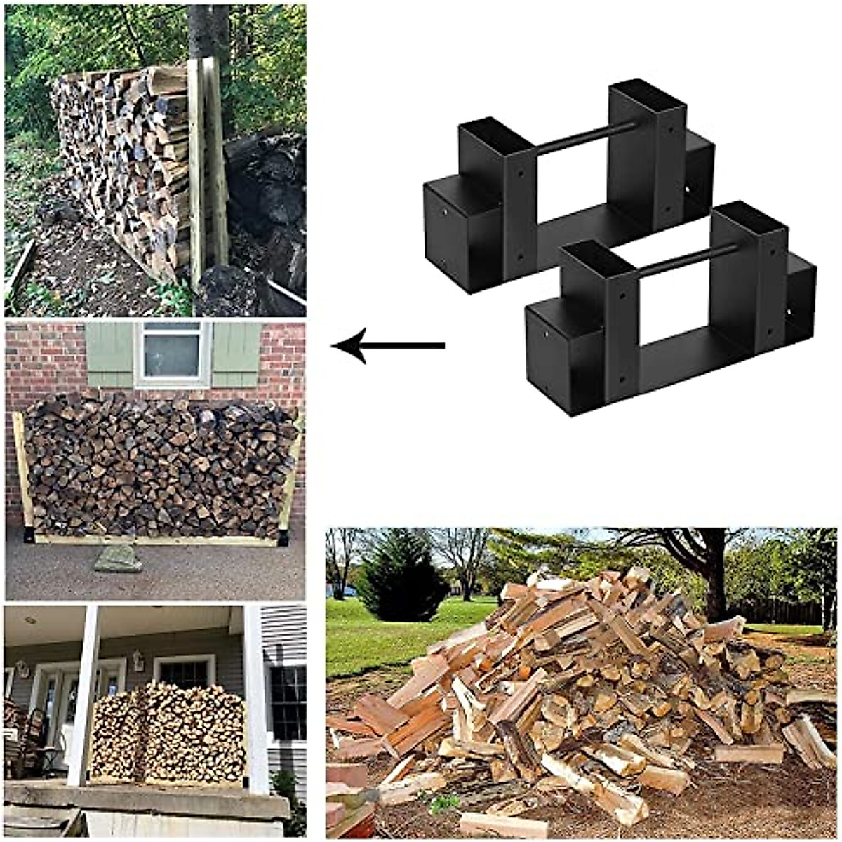 WANLISELL Firewood Log Bracket, 2 Pack Outdoor Firewood Rack Brackets Kit, Adjustable Log Rack Holder for Wood Storage