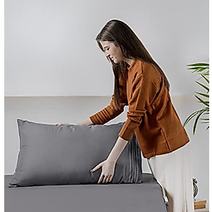 Utopia Bedding Queen Sheet Set – Soft Microfiber 4 Piece Luxury Bed Sheets with Deep Pockets - Embroidered Pillow Cases - Side Storage Pocket Fitted Sheet - Flat Sheet (Grey)