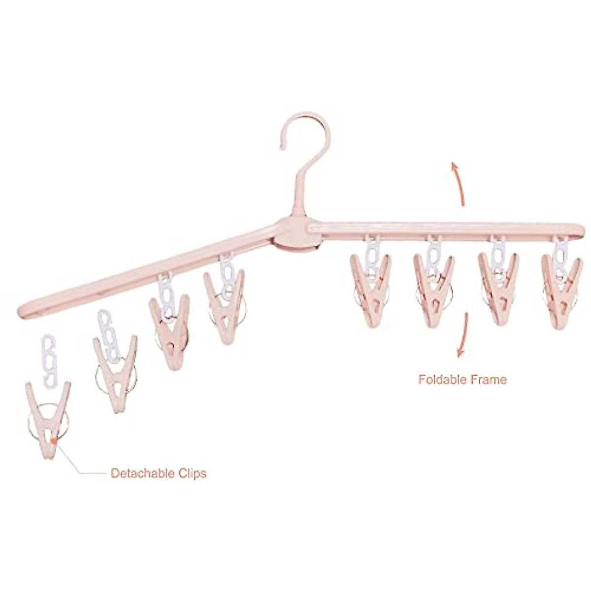 Fineget Foldable Clothes Travel Hangers with Clips Clothes Drying Racks Socks Lingerie Plastic Non Slip Skirt Hangers Closet Laundry Organization Hangers Pnk