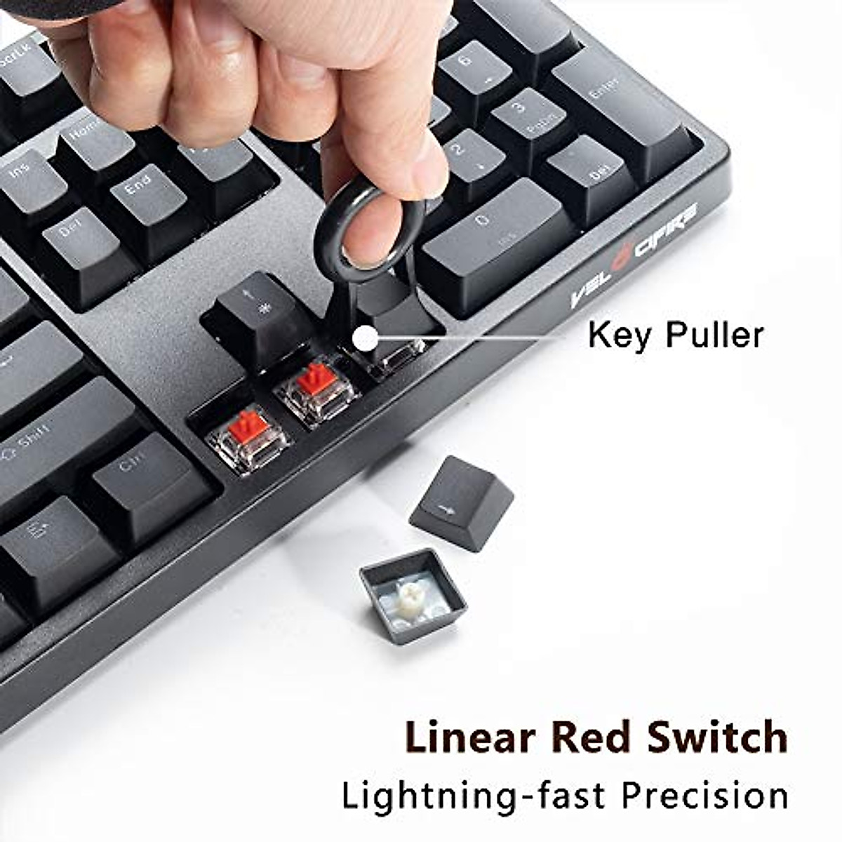 VELOCIFIRE Gaming Keyboard Mechanical, VM02WS 104-key Full Size Gaming Keyboard Ergonomic with Red Switches White Backlit & High Battery Lasting for Copywriters, Typists, Programmer(Black)
