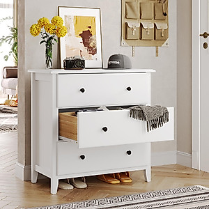 Hasuit White Dresser for Bedroom, 27.5''W Dresser with 3 Drawers, Modern Chest of Drawers, Large Capacity Solid Wood Dresser, Storage Cabinet for Bedroom, Hallway (Modern White)
