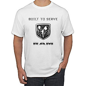Dodge Ram Logo Retro Built to Serve USA Cars and Trucks Men's Graphic T-Shirt, White, Large