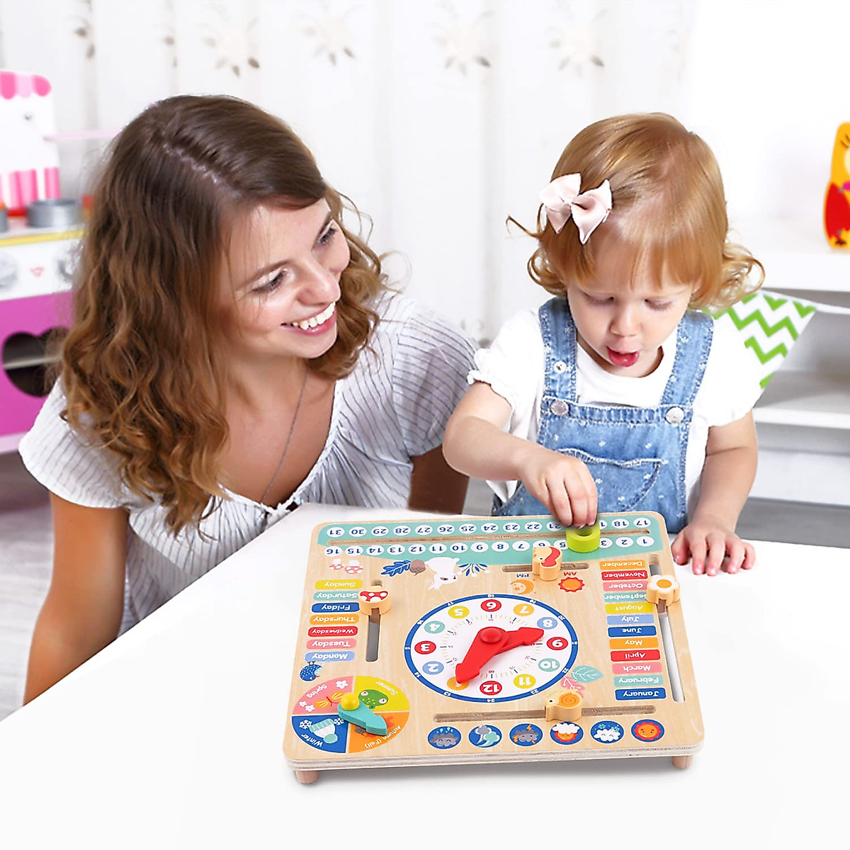 TOOKYLAND Montessori Educational Wooden Learning Toys Kids Daily Calendar My Calendar Clock Wooden Toys Gifts for Toddler Kids Age 3+