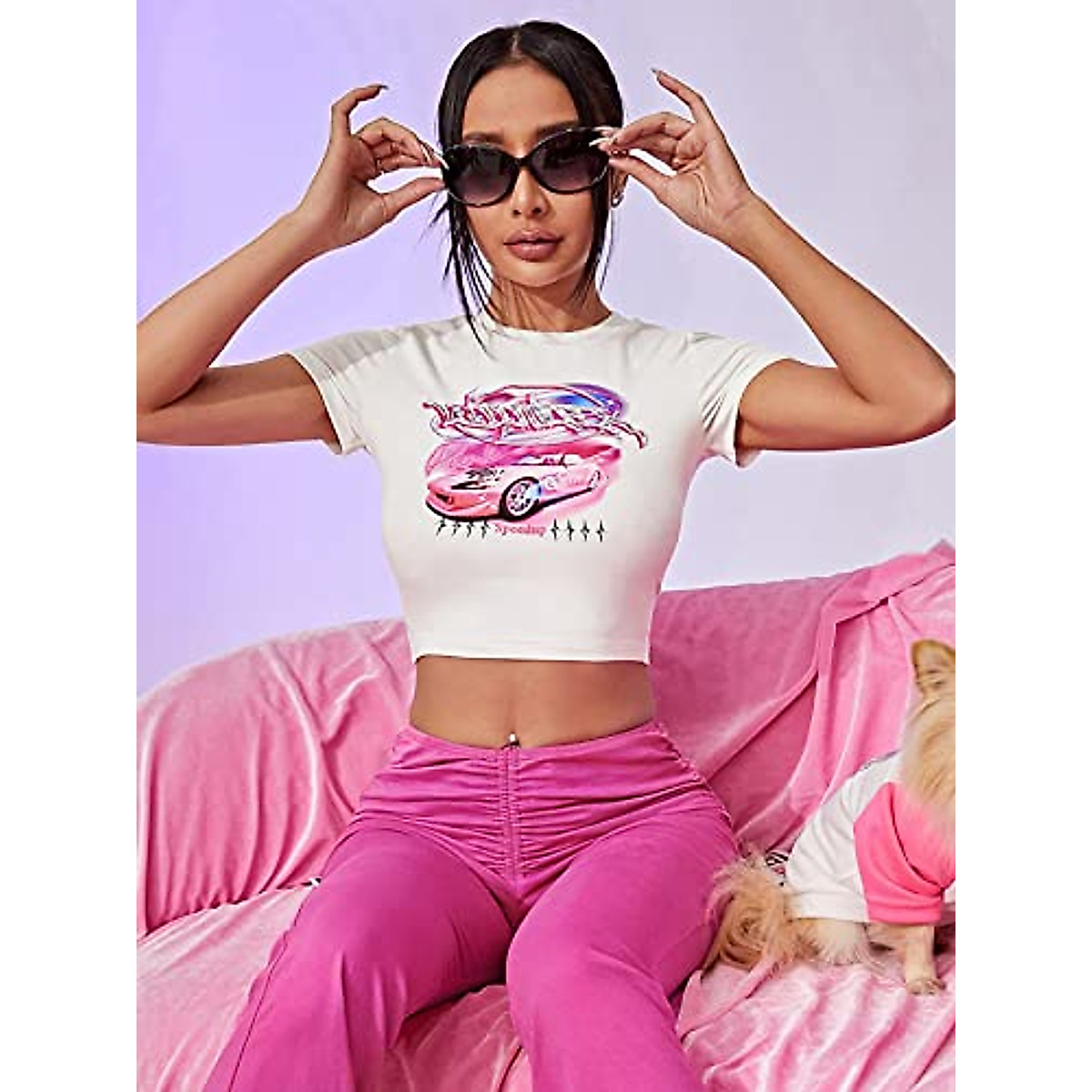 SOLY HUX Women's Y2K Graphic Crop Top Short Sleeve Sexy Cute T-Shirts Tee Crop Top White XS