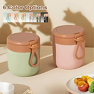 CJACJA Thermo for Hot Food Kids - 15.2 Oz, Insulated Food Jar for Soup, Width Mouth Stainless Steel Insulated Lunch Container with Folding Spoon, Pink