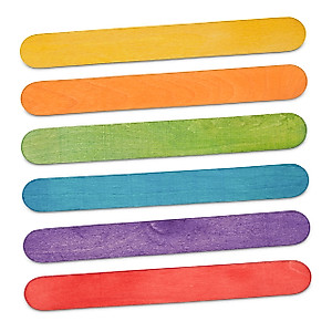 Colored Popsicle Sticks for Crafts, Large Colored Craft Sticks, Pack of 100, Each Stick 6" Long x 3/4" Wide, by Woodpeckers
