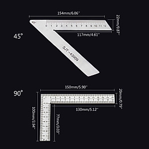 Angle Ruler with Clear Scale Stainless Steel Door & Window Angle Ruler 45 Degree 90 Degree Square Ruler Tool