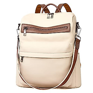 BROMEN Backpack for Women Convertible Purse Bookbag Purses Fashion Leather Travel Bags Beige Brown