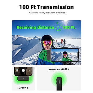 Rythflo Wireless Lavalier Microphone for iPhone with Noise Cancellation, 100ft Transmission, 18H Battery Life, Wireless Lapel Microphone for Video Recording