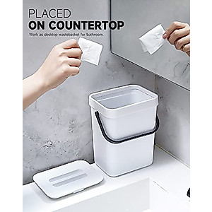 MONGTINGLU Countertop Compost Bin - 1.3 Gallons Hanging Small Trash Can with Lid for Kitchen Bathroom, Under Sink Kitchen Trash Can, Indoor Counter Compost Bucket with Lid, 5L(White)