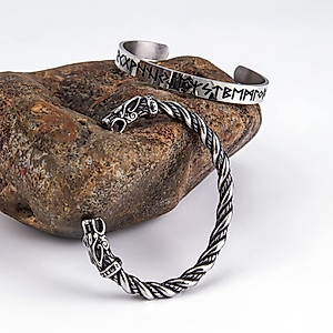 TURTLEDOVE Viking Wolf Fenrir Bangle – 2 PCS Stainless Steel Norse Scandinavian Torc – Rune Bangle Bracelet