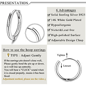 Milacolato 925 Sterling Silver Small Hoop Earring for Women Men 14K White Gold Plated Huggie Hoop Earrings Hypoallergenic Cartilage Helix Piercing Sleeper Hoop Earrings for Sensitive Ears 8mm