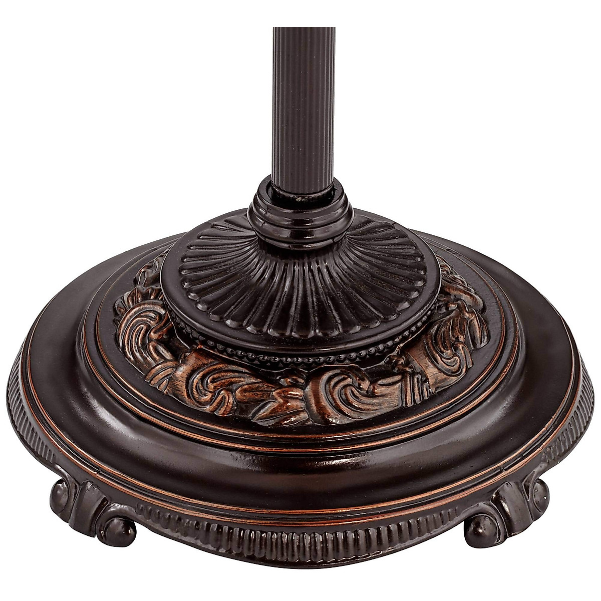 Barnes and Ivy Traditional Standing Floor Lamp Multi 4-Light 63" Tall Antique Bronze Copper Gold Tortoise Glass Font Fabric Bell Shade Candelabra Decor for Living Room Reading House Bedroom