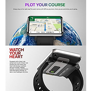 Rainbuvvy Smart Watch Men 3GB +32GB 2700mAh 2.86" Large Screen with Face ID Camera GPS WiFi 4G Android Smartwatch Phone (Silver)