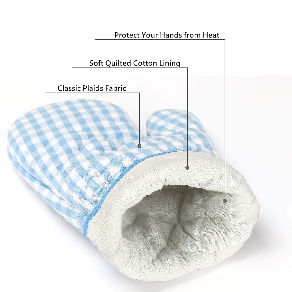 Kitchen Oven Mitt and Pot Holders, 5 pcs Heat Resistant Vintage Cotton Gingham Oven Mitts and Potholders Hot Pads Mats Coasters Set for Cooking Baking (Blue Set)