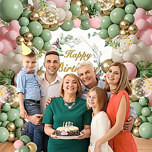 Sage Green Pink Balloon Arch Kit, Olive Green Light Pink Sand White Blush Metallic Gold Balloons with Gold Confetti Balloons for Girl Birthday Woodland Baby Shower Jungle Safari Decorations…