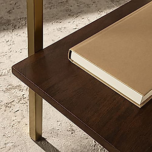 Kate and Laurel Abcott Midcentury Side Table, 20 x 12 x 24, Walnut Brown and Gold, Decorative Two-Tier Bedroom Nightstand Table with Genuine Marble Tabletop