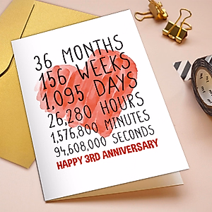 Qiliji Happy 3rd Anniversary Card for Him Her, Third Wedding Anniversary Card for Husband Wife, Funny 3 Year Together Anniversary Greeting Card