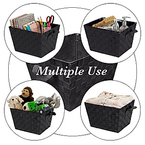 Simplify Medium Woven Strap Tote, Black, 10x12x8 Inches