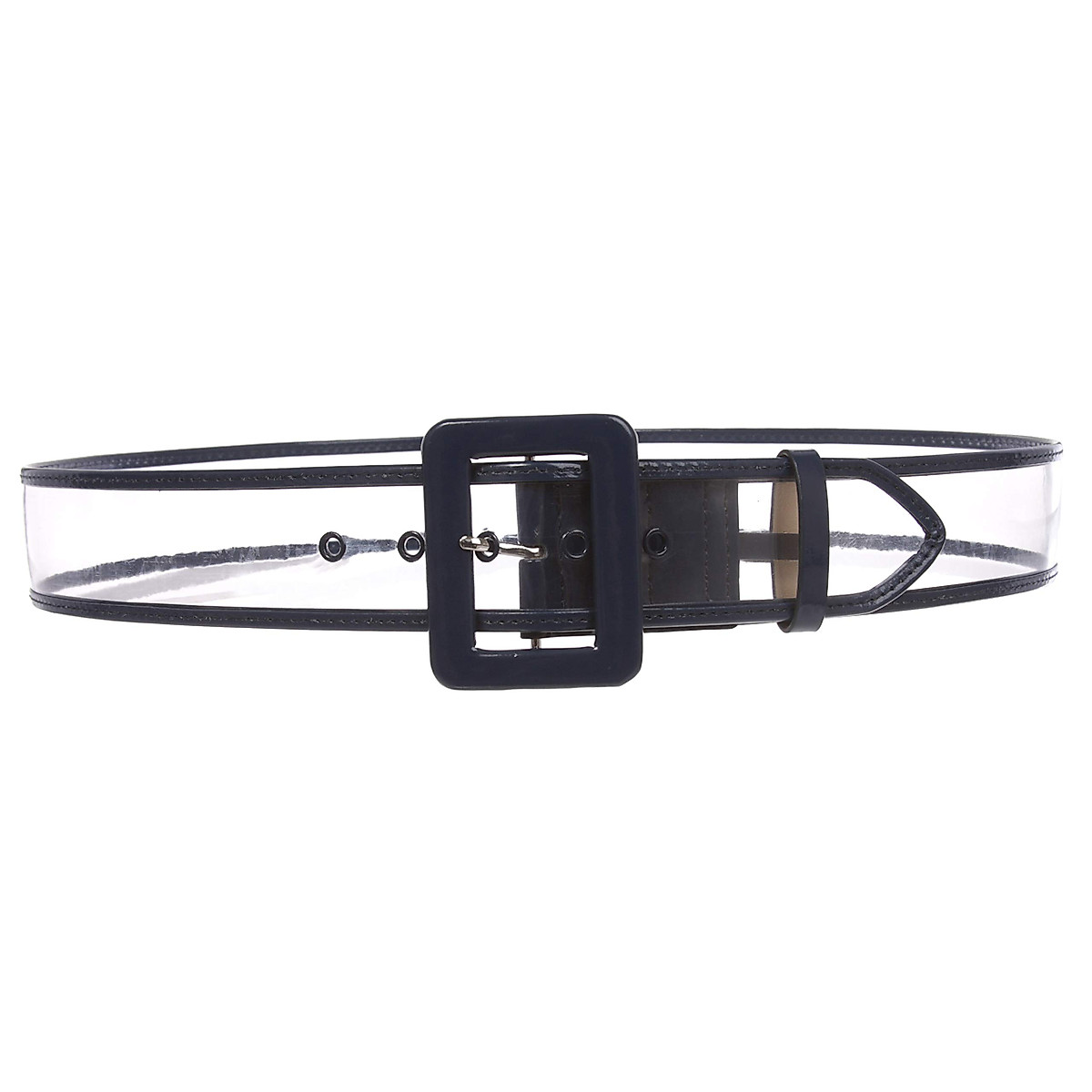 Women's 2" Wide Color-Trimmed Patent Leather Transparent Jelly Clear Belt, Navy | S/M - 32"