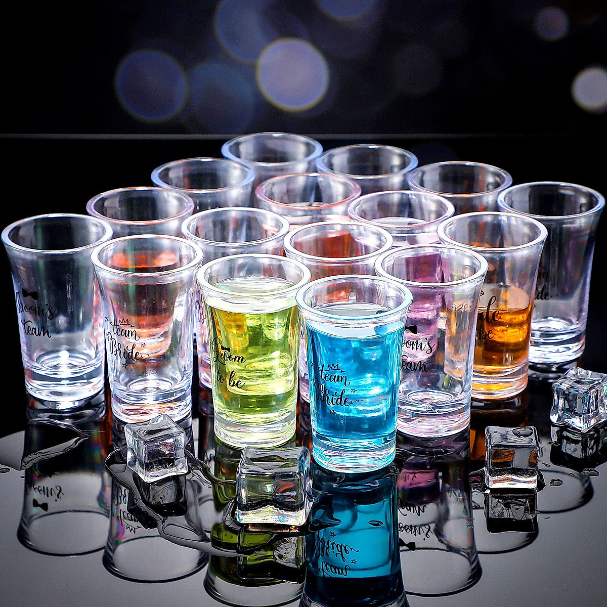 Karenhi 26 Pcs Shot Glasses Wedding Favors Groom Shot Glasses for Guests 1.2 oz Bachelorette Party Funny Shot Glasses Acrylic Clear Shot Glasses for Bachelorette Wedding Bridal Party Favors