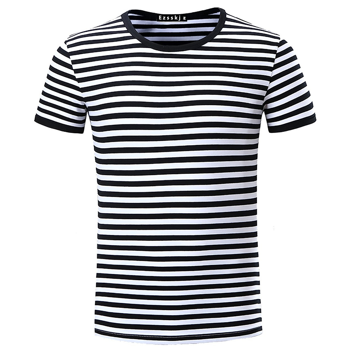 Ezsskj Men's Youth Short Sleeve Crew Neck Striped T Shirt Tee Outfits Tops Medium Black