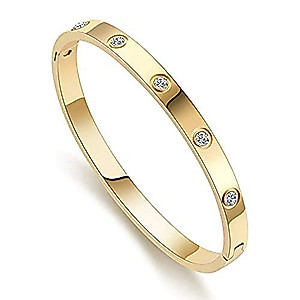 My Daily Styles Stainless Steel Womens Hinged CZ Bangle Bracelets (Yellow)