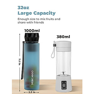 Portable Blender 32oz Large Capacity, MERICARGO Mini Blender for Shakes and Smoothies, Personal Blender with Rechargeable USB, Fresh Juice Blender with BPA Free Tritan Water Bottle, Blue