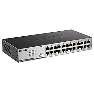 D-Link DGS-1024D, Ethernet Switch, 24 Port Gigabit Unmanaged Fanless Network Hub Desktop or Rack Mountable, Black