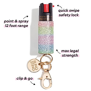 BLINGSTING Pepper Spray for Women - Maximum Strength OC Self Defense Spray - 12 ft Range - UV Marking Dye for Police ID - Safety Lock - Rainbow
