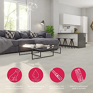 LUCiDA SURFACES Luxury Vinyl Flooring Tiles | Peel and Stick Floor Tile for DIY Installation | 12 Wood Look Planks | Cotton | BaseCore | 18 Sq. Feet