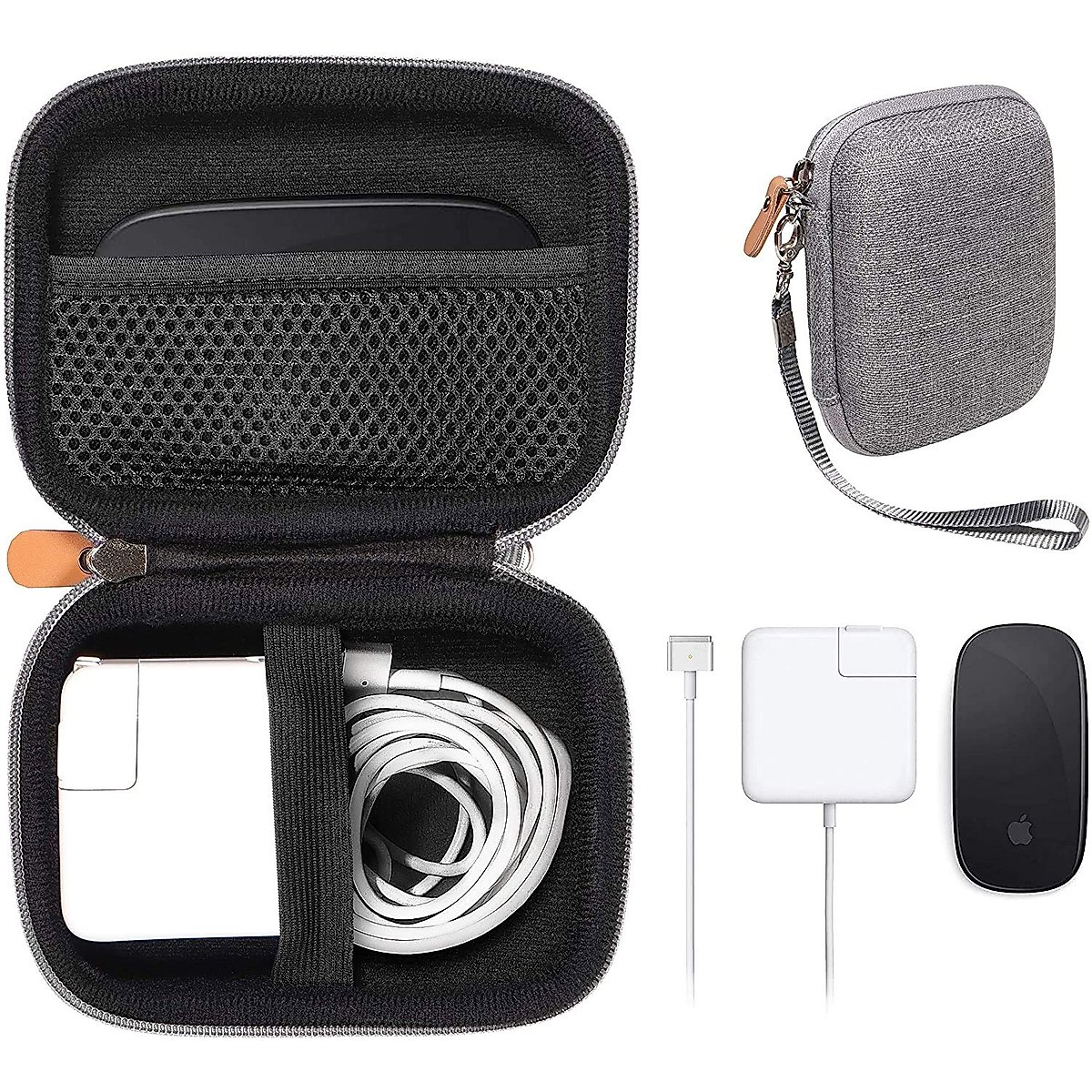 GETGEAR case for MacBook Magsafe/Magsafe 2 Charger Adapter, Magic Mouse 1, 2, Lightning Hub, Type C and USB Hub, Card Reader, All in one Carrying Solution (Tweed Gray)