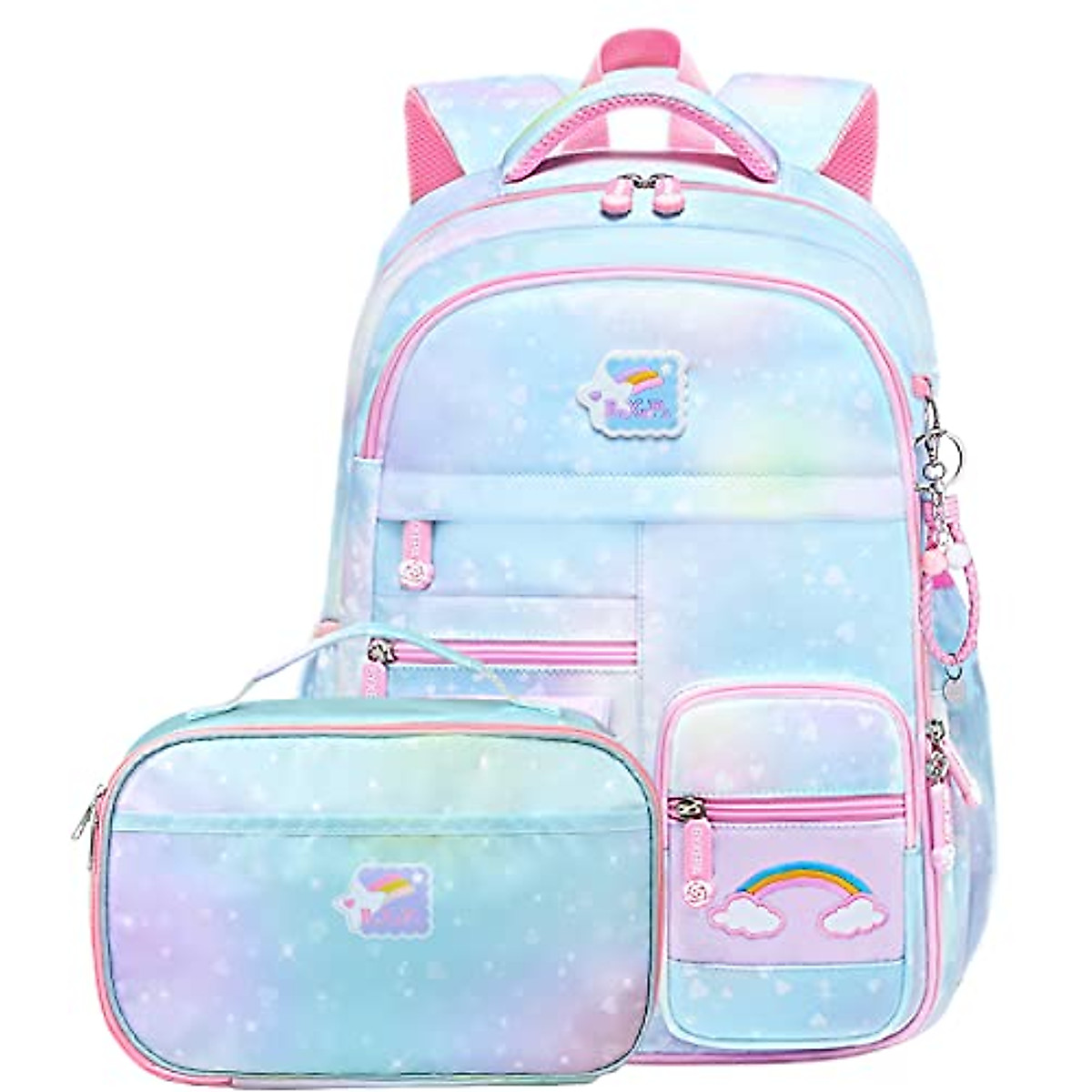 Backpacks for Girls School Cute Kids Backpack Bookbags with Insulated Lunch Box Set for School Elementary girl, Tie Dye School Bag with Laptop Compartments 16 * 11.5 * 7.5, Galaxy Blue