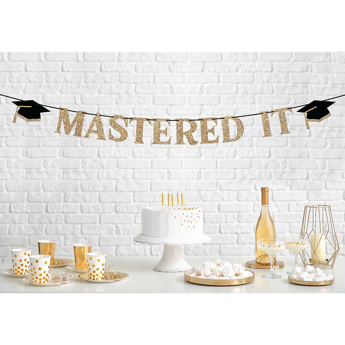 Pre-Strung Mastered It Banner - NO DIY - Gold Glitter Graduation Party Banner - Pre-Strung Garland on 10 ft Strand - Gold Grad Congrats Class of 2024 Party Decorations & Decor. Did we mention no DIY?