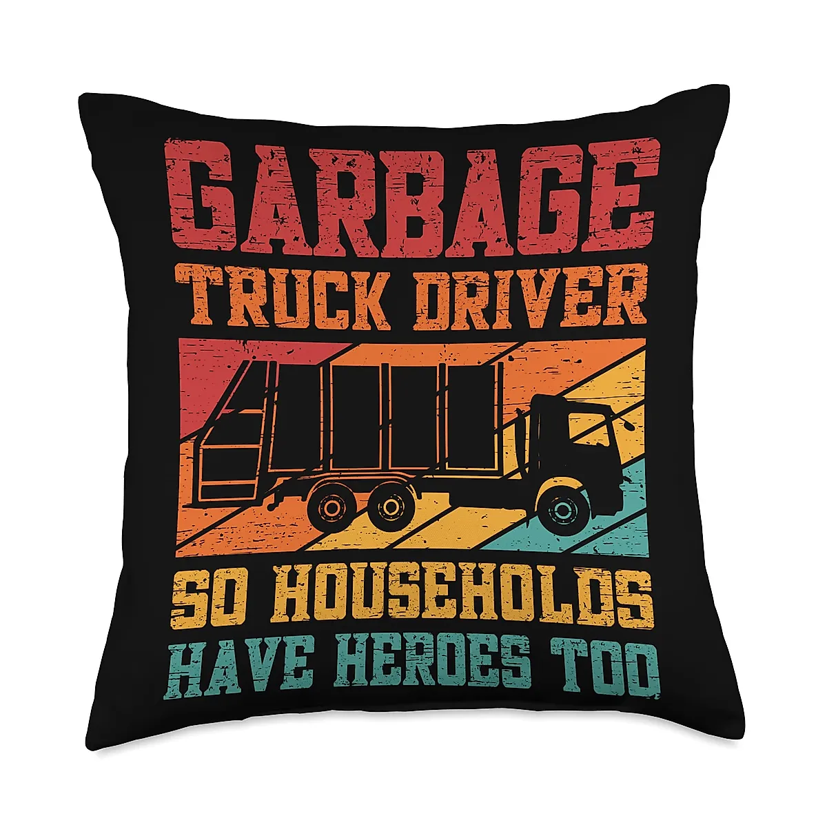 Garbage Truck Designs Waste Can Trash Collector Throw Pillow, 18x18, Multicolor