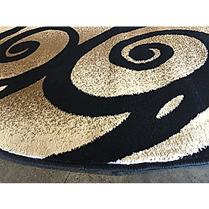 Bellagio Modern Round Contemporary Area Rug Black Carpet King Design 341 (5 Feet 3 inch X5 Feet 3 Inch )