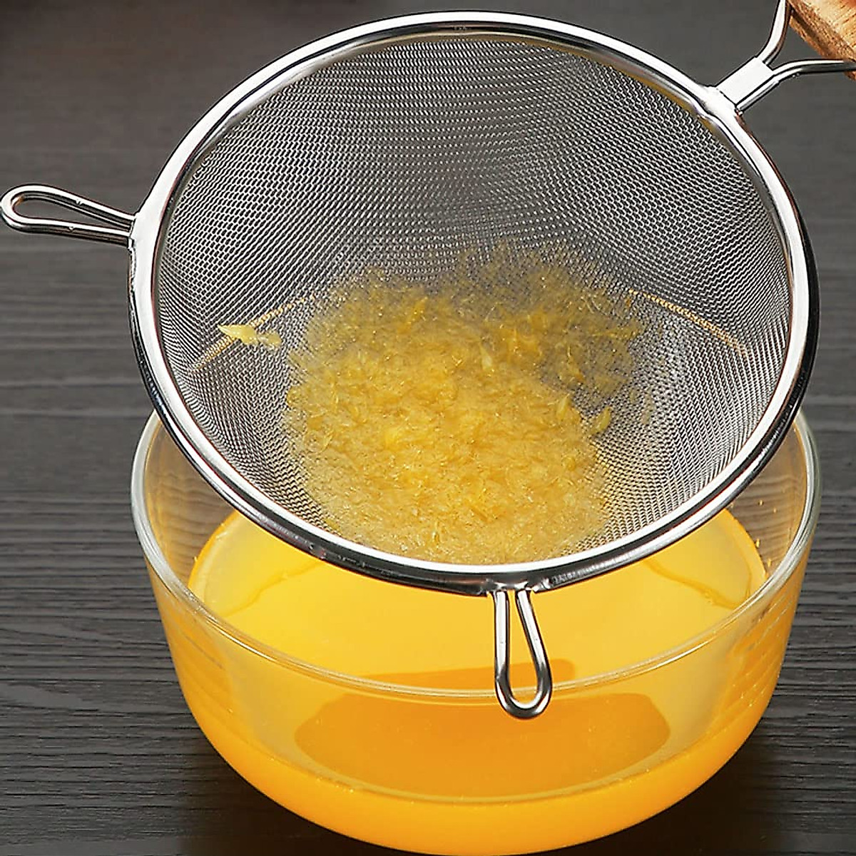 Weymier Fine Mesh Strainers For Kitchen, Stainless Steel Mesh Strainers With Wood Handles,Set of 3 Sizes: 4.9"，6.3"and 7.9"