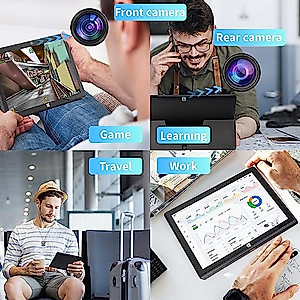 【MS Office 2019/Win11 Pro】2 in 1 Tablet 10.1" 1920x1200 IPS Screen Laptop Celeron J4105 CPU(Quad core)1.5~2.5Ghz,DDR4 16GB RAM 256GB SSD,Ultra-Light Portable Laptop/Camera 2MP+5MP(16G+256GB,Black)