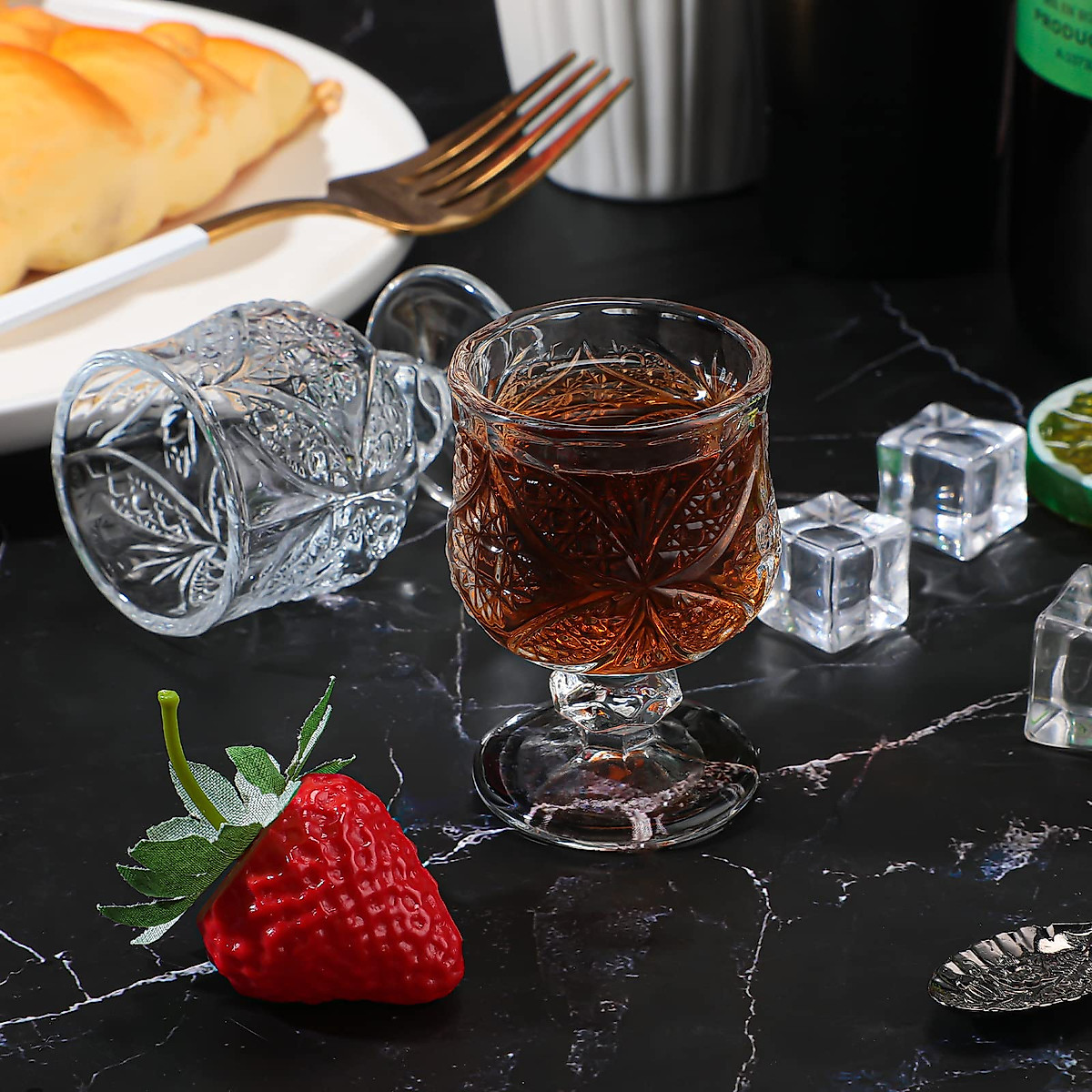 1.75 oz Shot Glasses Set Fancy Cute Shot Glasses Cordial Crystal Shot Glassware Clear Embossed Glass Snifters Drinkware for Wine Sherry Vodka cocktail Beverage Wedding Party Bar Supplies (24 Pieces)