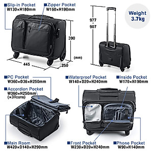 SANWA Rolling Laptop Bag with Lock, 22L Cabin Size, Water Resistant, Overnight Computer Briefcase on Wheels, Business & Travel &Carry On Luggage Bag with Telescoping Handle, 14-inch PC, for Men Women