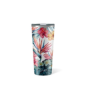 Bougie Hibiscus Insulated Tumbler, Gift Tube, 22-Ounces, Stainless Steel, Multicolor, Kitchen Décor
