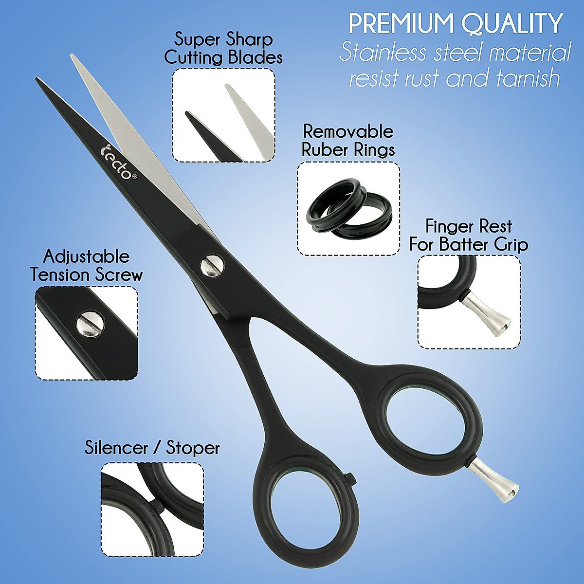 Tecto Barber Scissors, Professional 6.6 inches Stainless Steel Hair Cutting Scissors, Extra Sharp Hair Cutting Scissors For Men/Women with free leather case.
