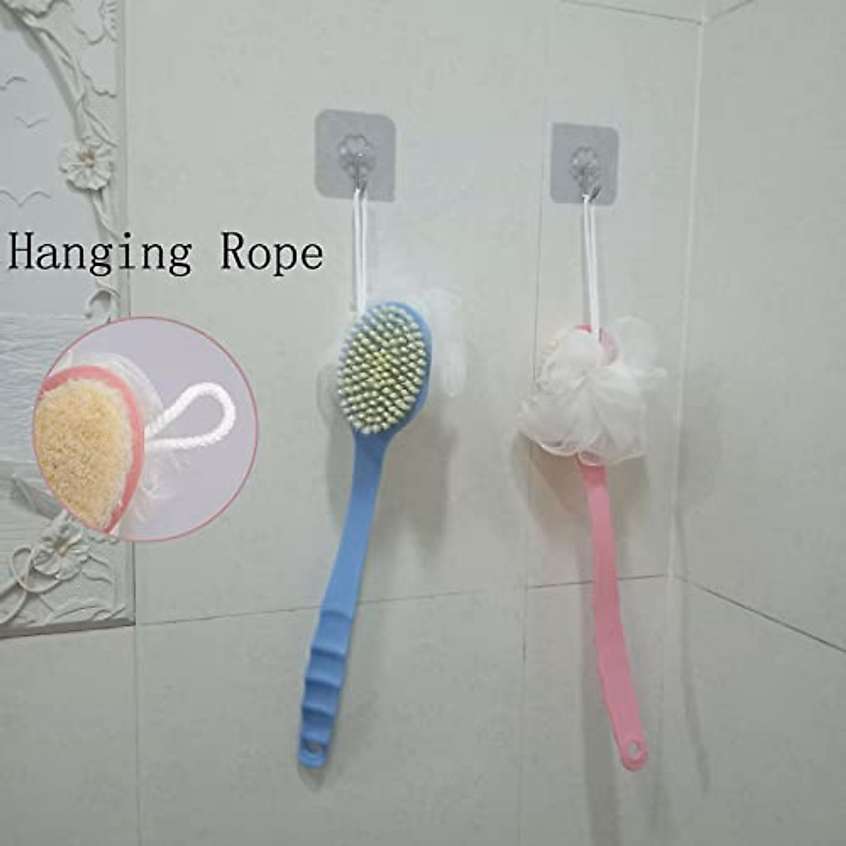 2 Pack Body Brush Back Scrubber for Shower Bath Back Scrubber with Soft Loofah and Bristles Back Scrubber Bath Mesh Sponge with Curved Long Handle Suitable for Wet or Dry, Women and Men (2PACK Set)