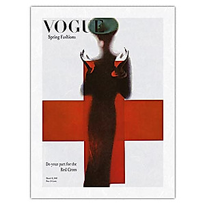 Fashion Magazine - March 15, 1945 - Red Cross Spring Issue - Vintage Magazine Cover by Erwin Blumenfeld - Premium Unryu Rice Paper Art Print 18 x 24 in