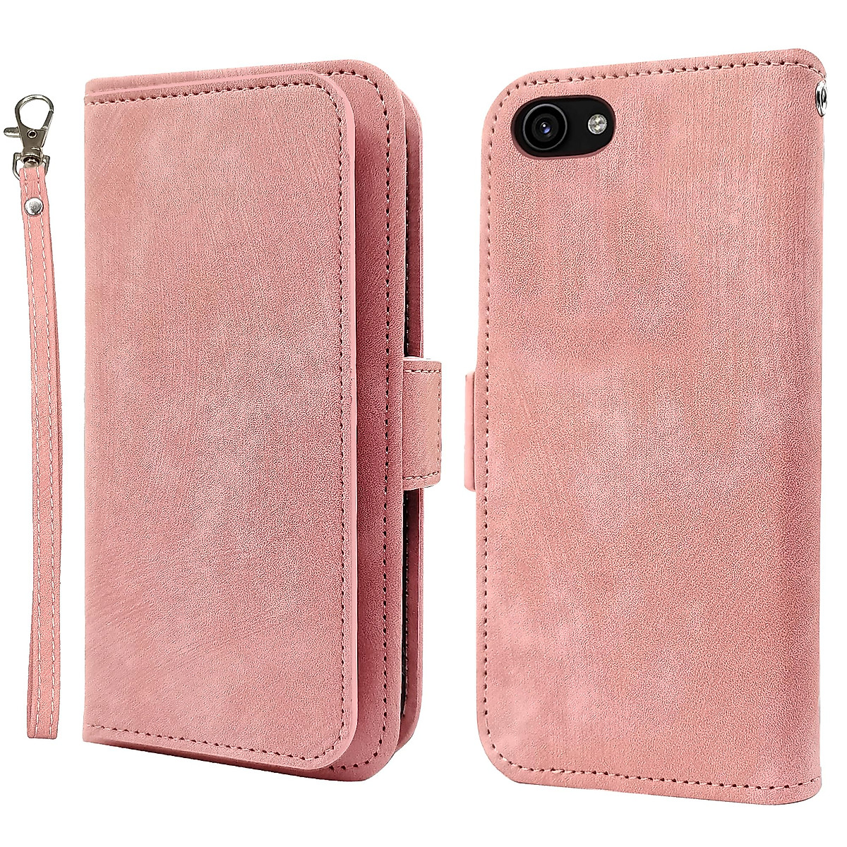 Furiet Compatible with Google Pixel 3a Wallet Case Wrist Strap Lanyard Leather Flip Credit ID Card Holder Stand Cell Accessories Folio Purse Phone Cover for Pixel3a Pixle a3 Women Men Pink